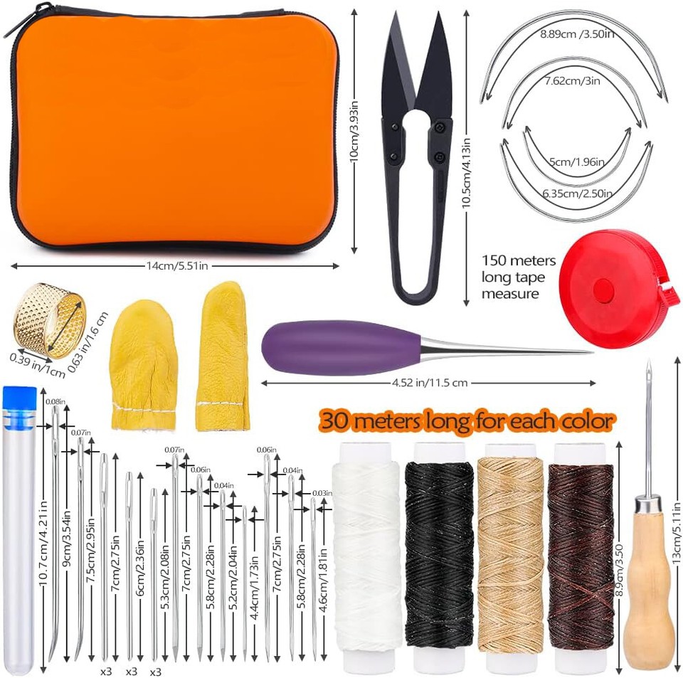 Upholstery Repair Sewing Kit Leather Hand Stitching Needles Thread Awl ...