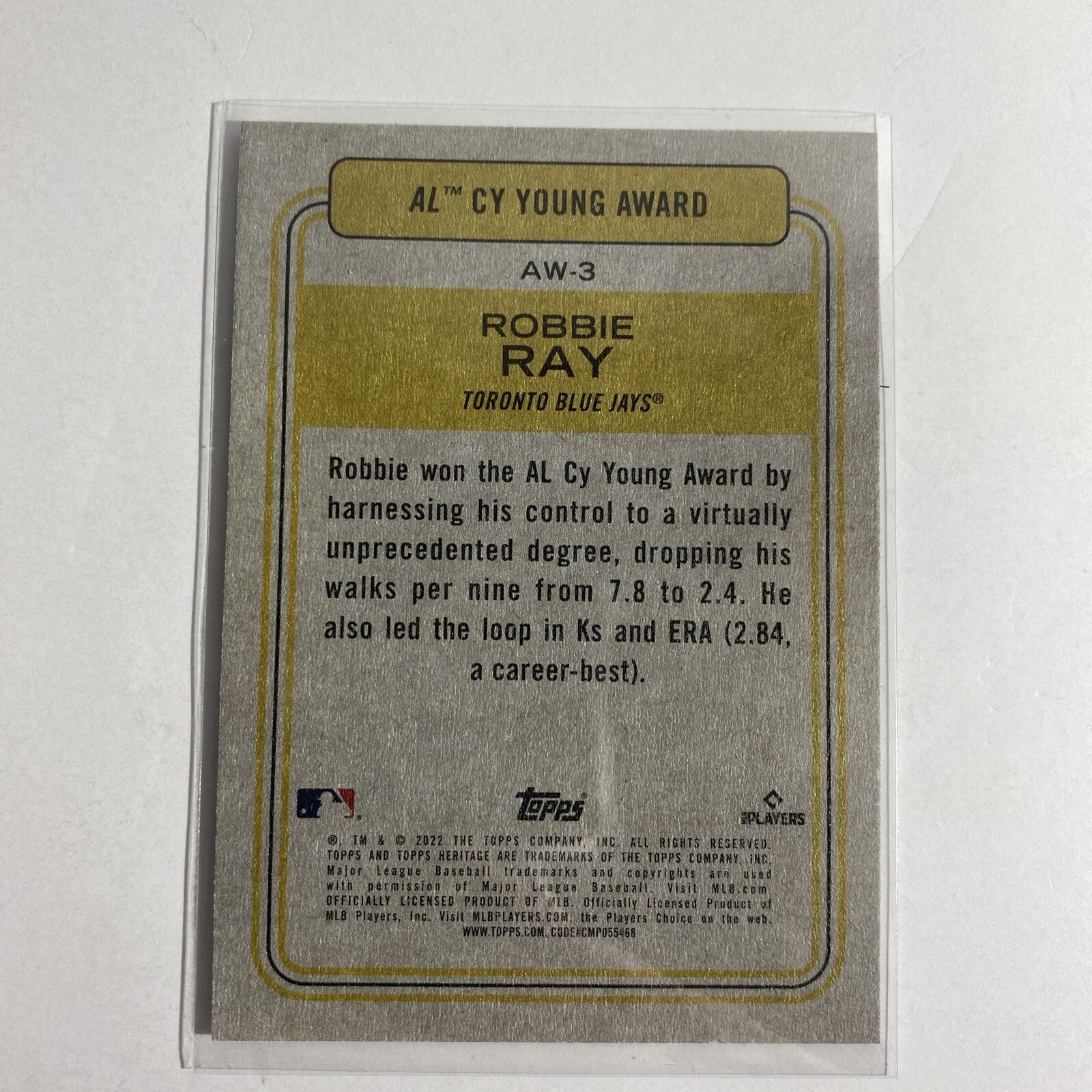 Robbie Ray Cy Young Award 2022 Topps Heritage Toronto Blue Jays #AW-3 ...