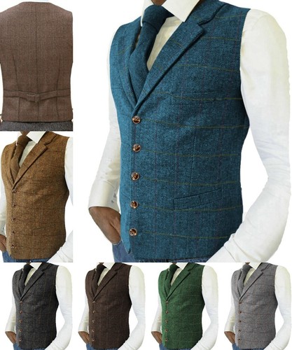Casual Mens Vests Vintage Tweed Windowpane Herringbone Waistcoats ...