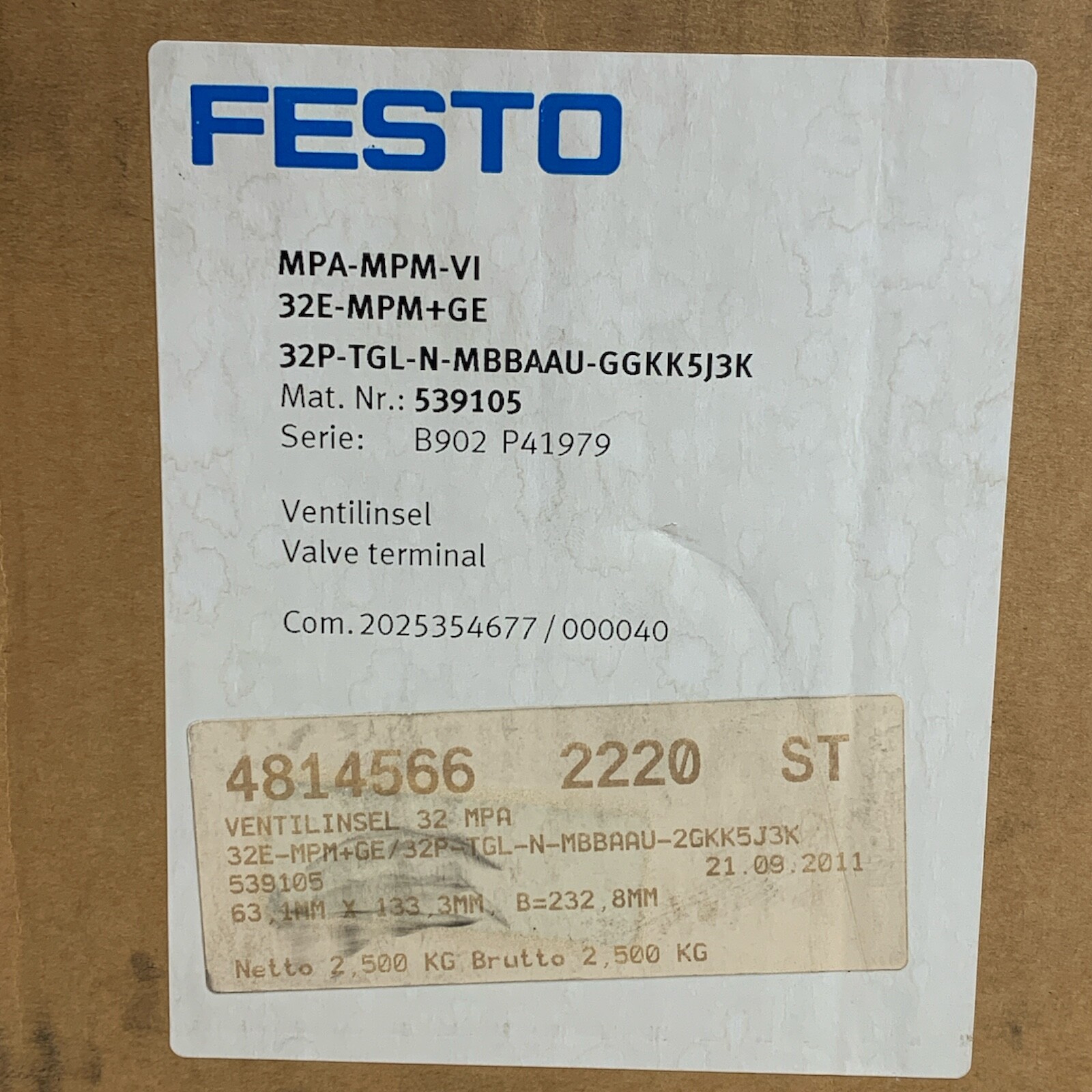 FESTO MPA-MPM-VI 32E-MPM+GE 32P-TGL-N-MBBAAU-GGKK5J3K Ventilinsel | eBay.de