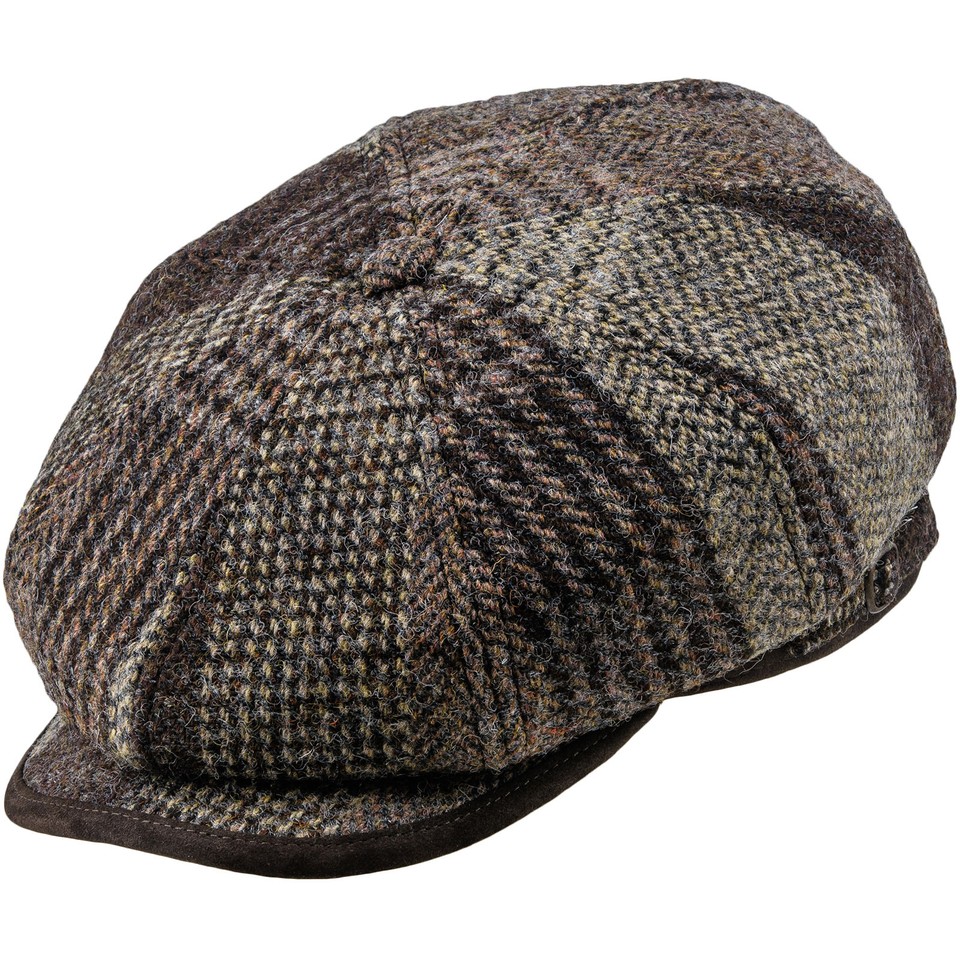 Sterkowski MALONE Harris Tweed Flat Cap Gatsby 8 Panel Wool Biker Warm ...