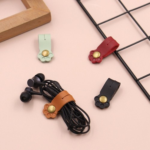 PU Leather Earphone Cord Winder Buckle Headphone Wire Ties Cable Winder ...