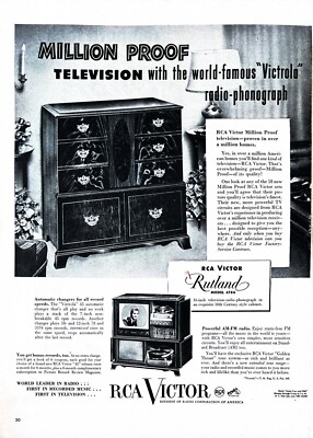 1950 RCA VICTOR TV Large Vintage Print Ad Console Television Phonograph ...