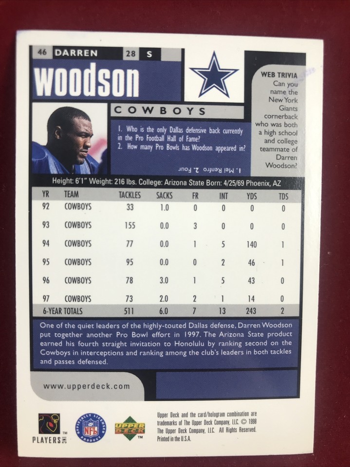 Darren Woodson -Arizona State- Cowboys Autographed Card | eBay