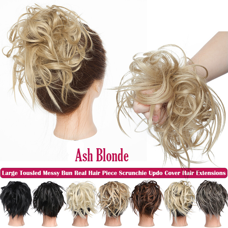 REAL Messy Bun Scrunchie Hair Extensions Wavy THICK Ponytail as Human ...