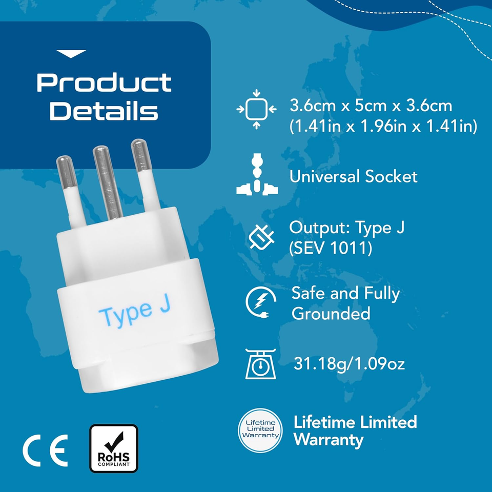 AUS to Switzerland Travel Plug Adapter (Type J) - Charge Your Cell ...