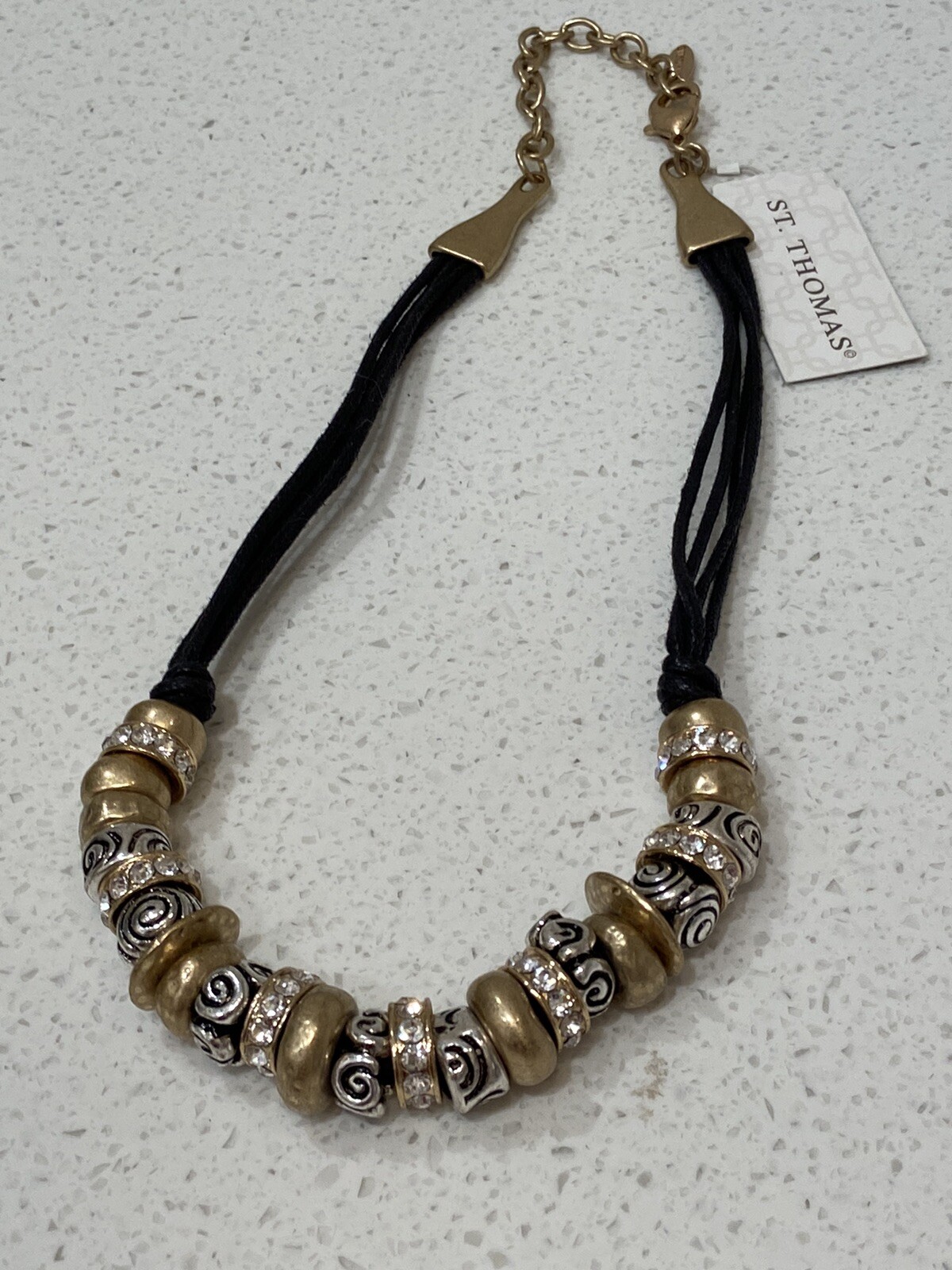 ST. THOMAS Gold & Silver Tone Rhinestone Beaded Multi Black Strand ...