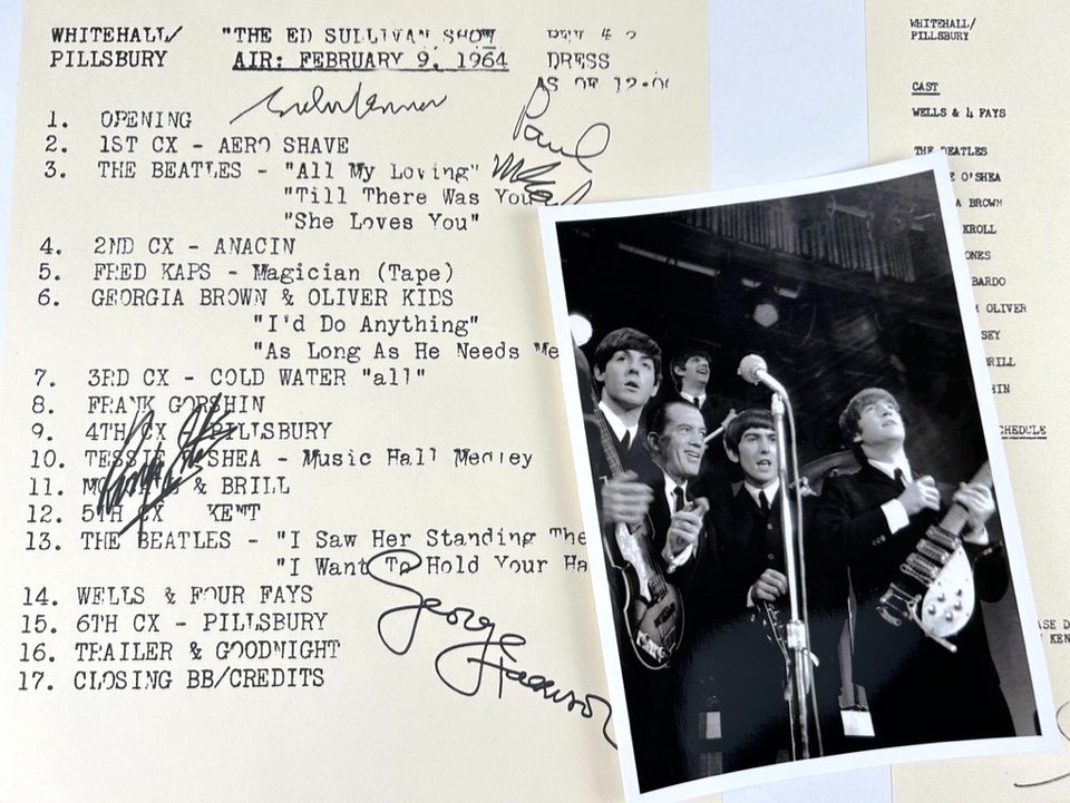 THE BEATLES SIGNED Ed Sullivan Show Set Play List 1964 w/ Photo New ...