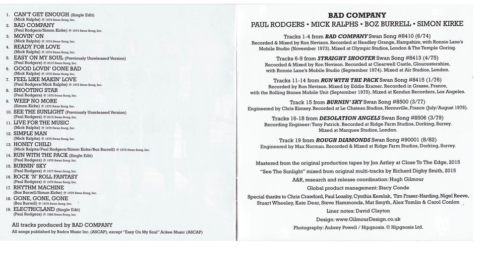 BAD COMPANY * 19 Greatest Hits * New CD * All Original Recordings * NEW ...