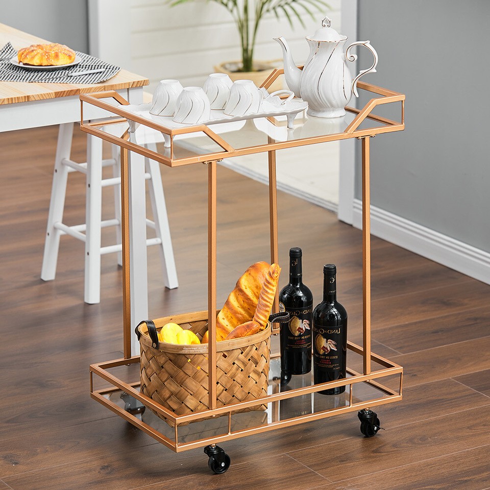 Hotel Service Trolley Kitchen Bar Cart Metal Serving Table Liquor ...