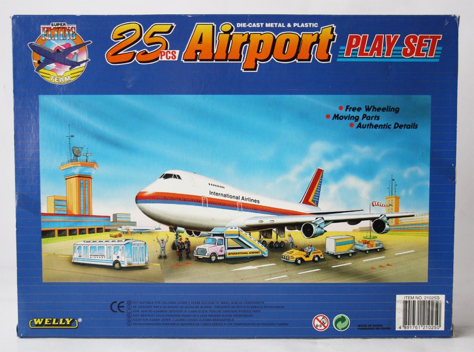 RARE VINTAGE 90'S WELLY DIE CAST AIRPORT PLAYSET 25 PCS PLANE OIL TRUCK ...