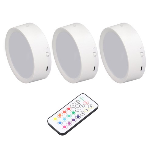 3Pcs LED Puck Light Dimmable Timing Rechargeable LED Push Lamp W/E26 ...
