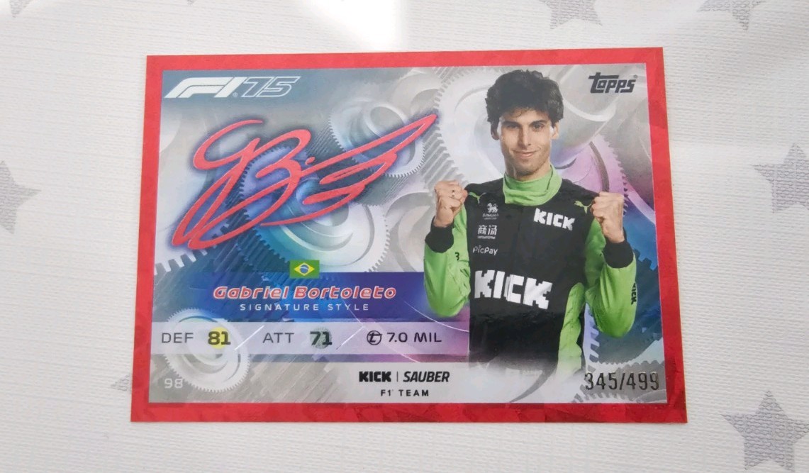 Topps F1 2025 Turbo Attax Gabriel Bortoleto Signature Style Red Diamond ...
