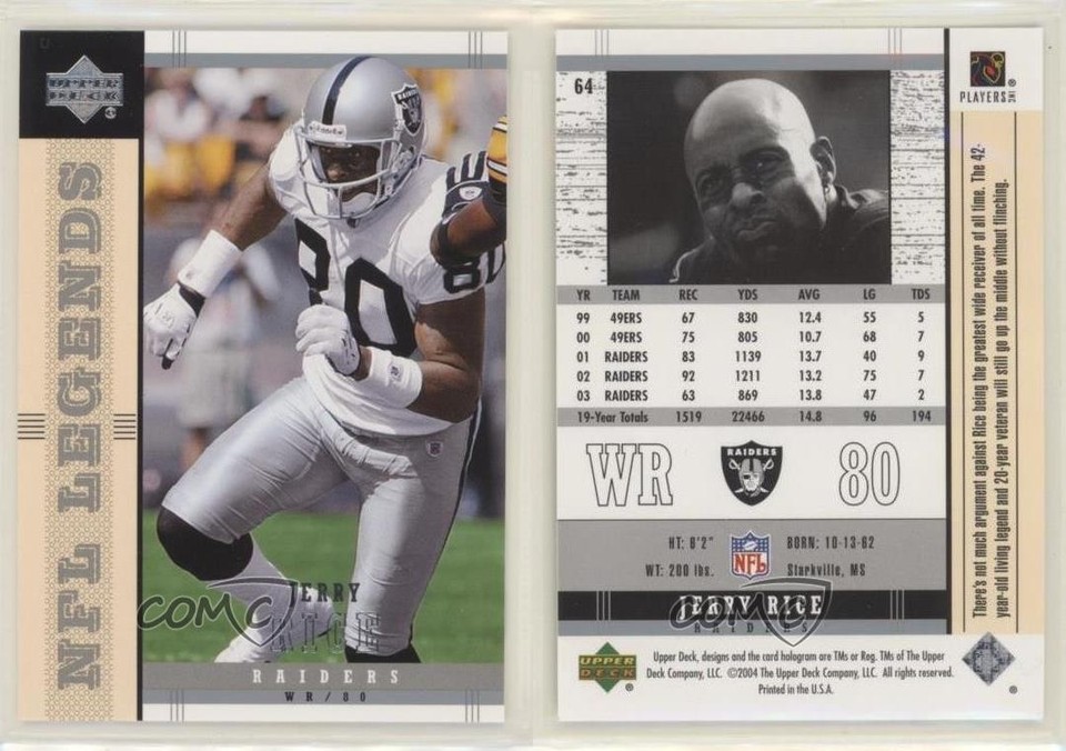 2004 Upper Deck NFL Legends Jerry Rice #64 HOF 0l2 | eBay