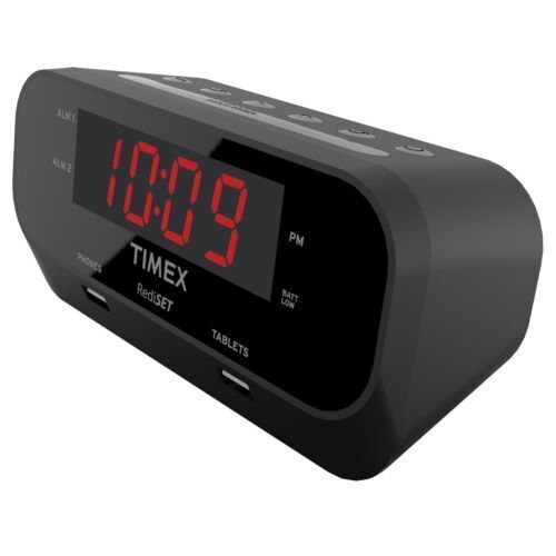Timex T129 Alarm Clock w/ 24 Hour Set & Forget Alarm Red Display 2USB ...