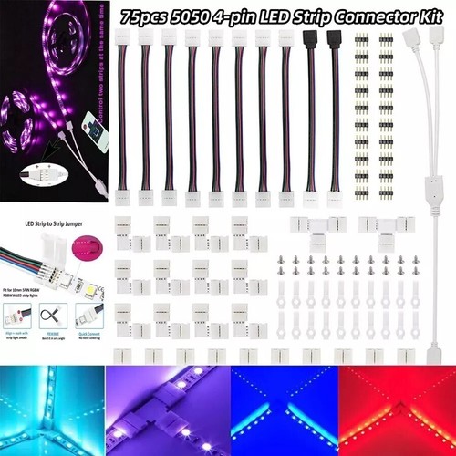 75Pcs/set 4Pin RGB 5050 LED Connector LED Strip Light Connectors ...