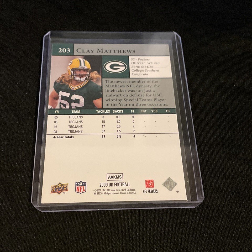 Clay Matthews 2009 Upper Deck Green Bay Packers Star Rookie RC Football ...