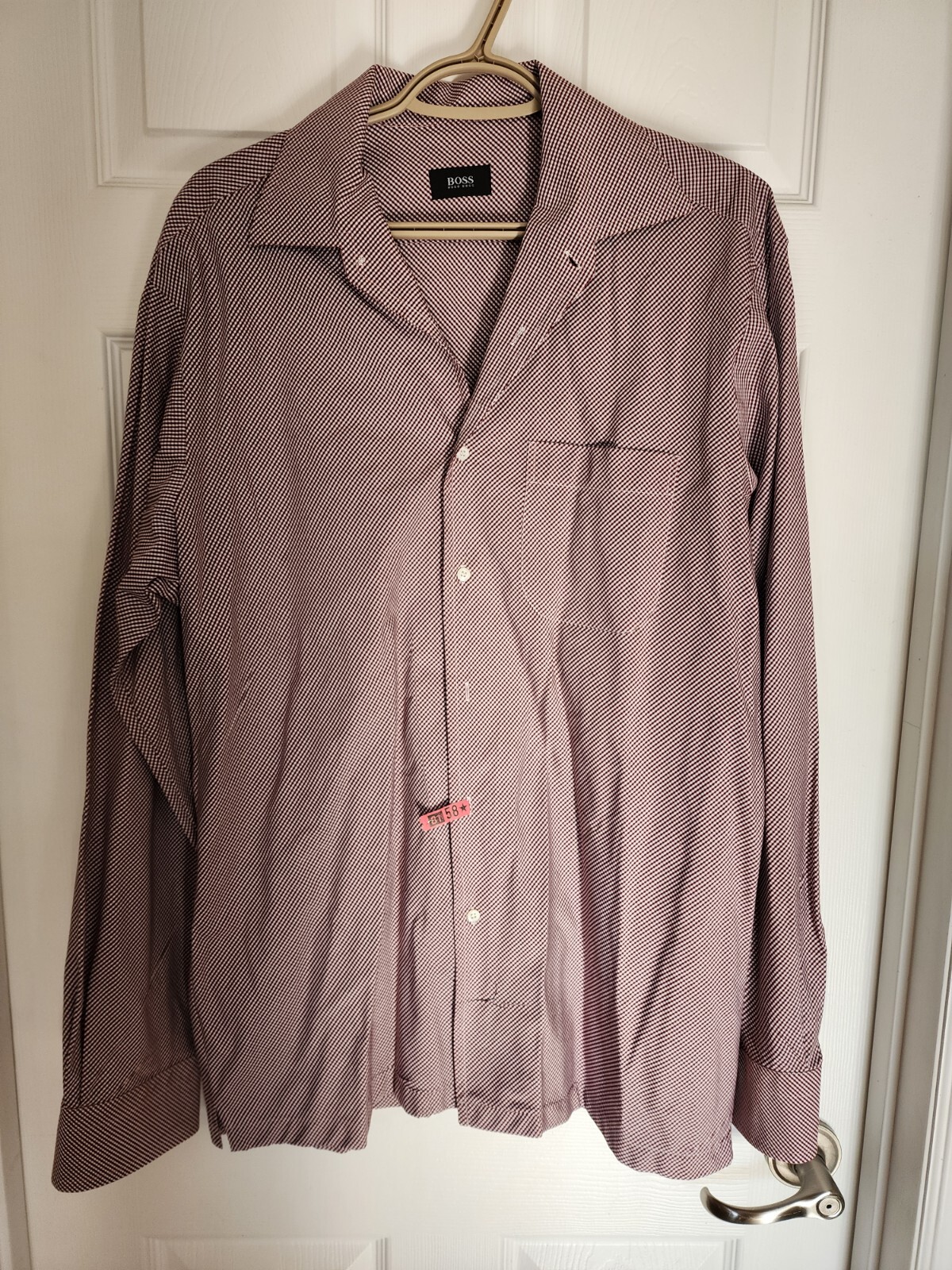 Boss Hugo Boss Burgundy and White Check Men's Dress Shirt RN 73618 Size ...