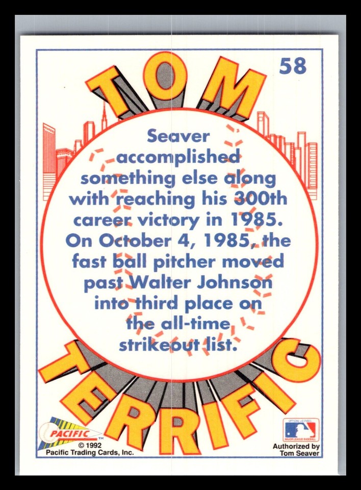 1992 Pacific Seaver #58 Tom Seaver (Moving Up in the Record Book) NM ...