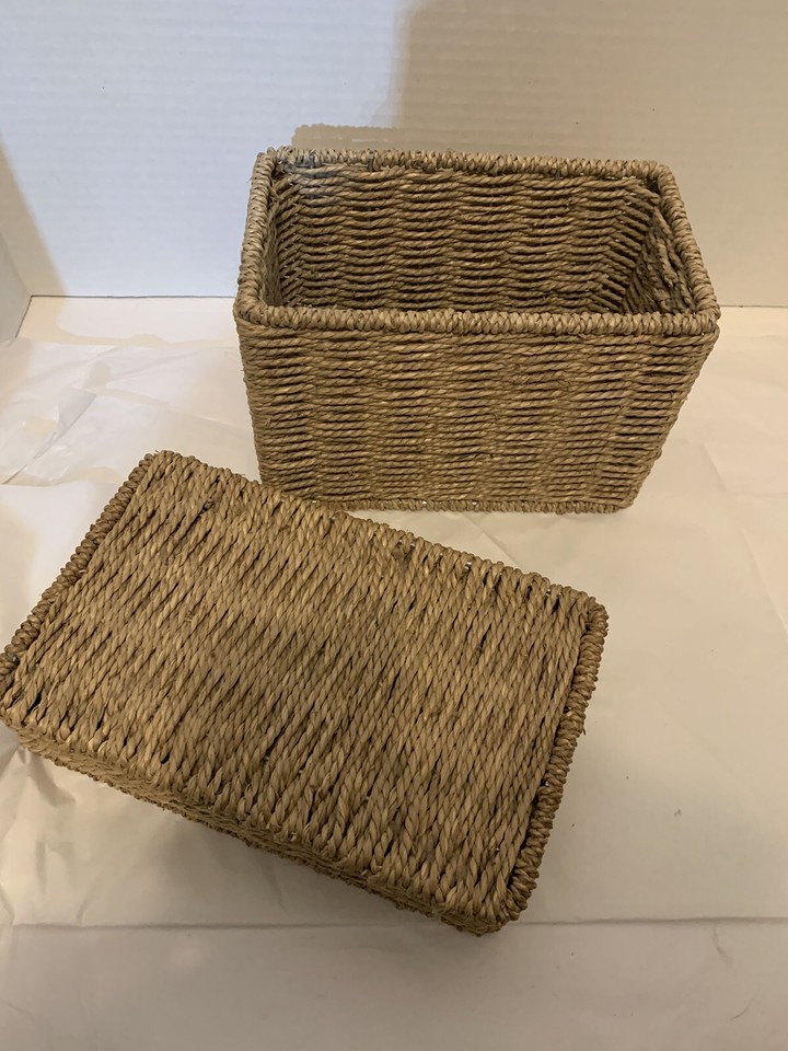 Square Decorative Woven Basket Light Brown 8 1/2" L x 5" W x 6" H ...
