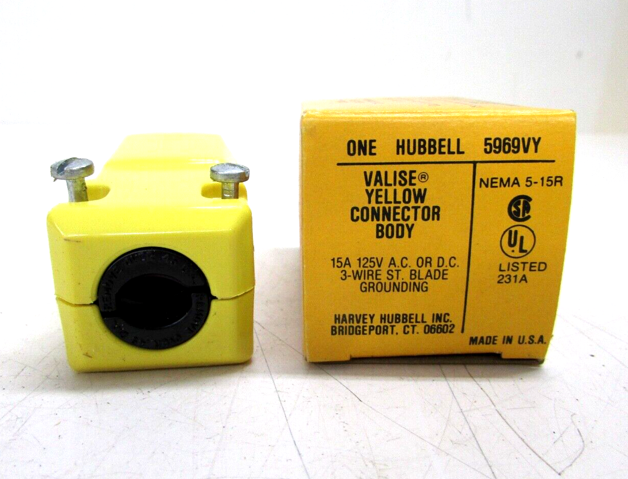 HUBBELL 5969VY CONNECTOR BODY, 15A, 125V, 3 WIRE STRAIGHT BLADE YELLOW ...