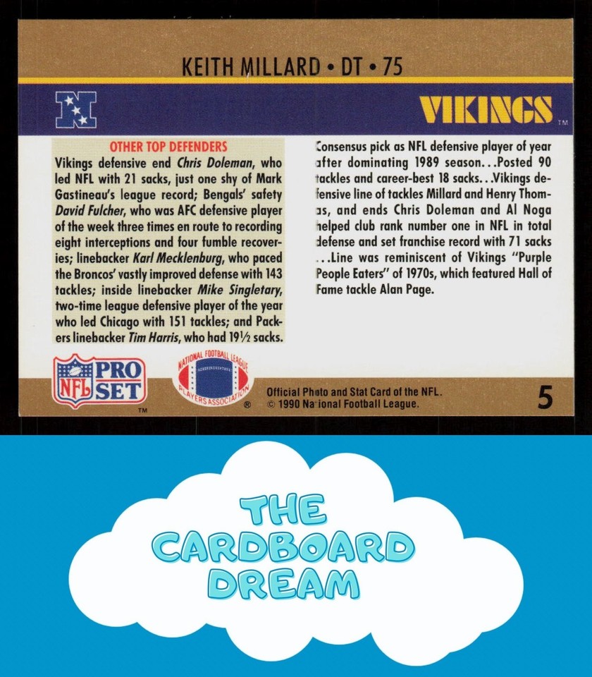 Keith Millard 1990 Pro Set #5 Minnesota Vikings | eBay