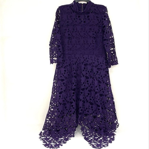 NWT Ashro Purple Crochet Lace Overlay Mock Neck Dress Women’s Sz 12 | eBay