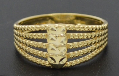 Real Solid 10K Yellow Gold Hearts Stackable Textured Ring All Sizes | eBay