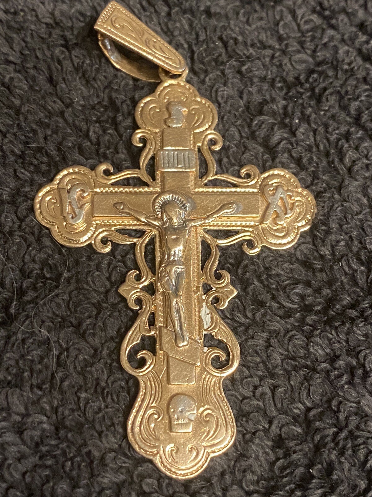 Russian Golden Orthodox cross. 14K (585) - Gem