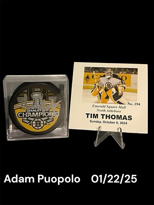Tim Thomas| Stanley Cup Champions Puck| Autographed| Paper C.O.A | eBay