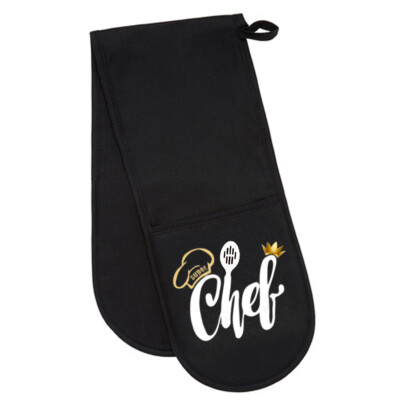 Super Chef Double Oven Glove 100% Cotton Insulated Kitchen Black | eBay UK