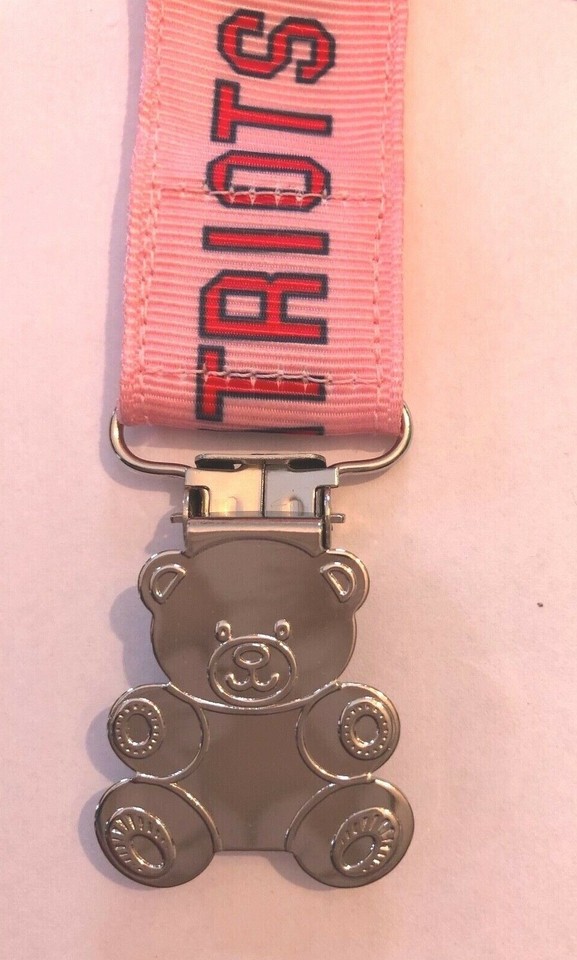 HANDMADE PACIFIER HOLDER Decorated w/NEW ENGLAND PATRIOTS Pink Ribbon ...