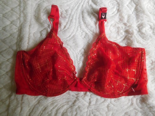 NWT! Victoria's Secret Red Gold Lace Unlined Demi Bra 38D | eBay