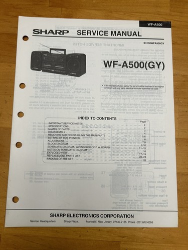 Sharp WF-A500 Boombox Stereo Tape Deck X-BASS Service Manual Vintage OEM Diagram | eBay