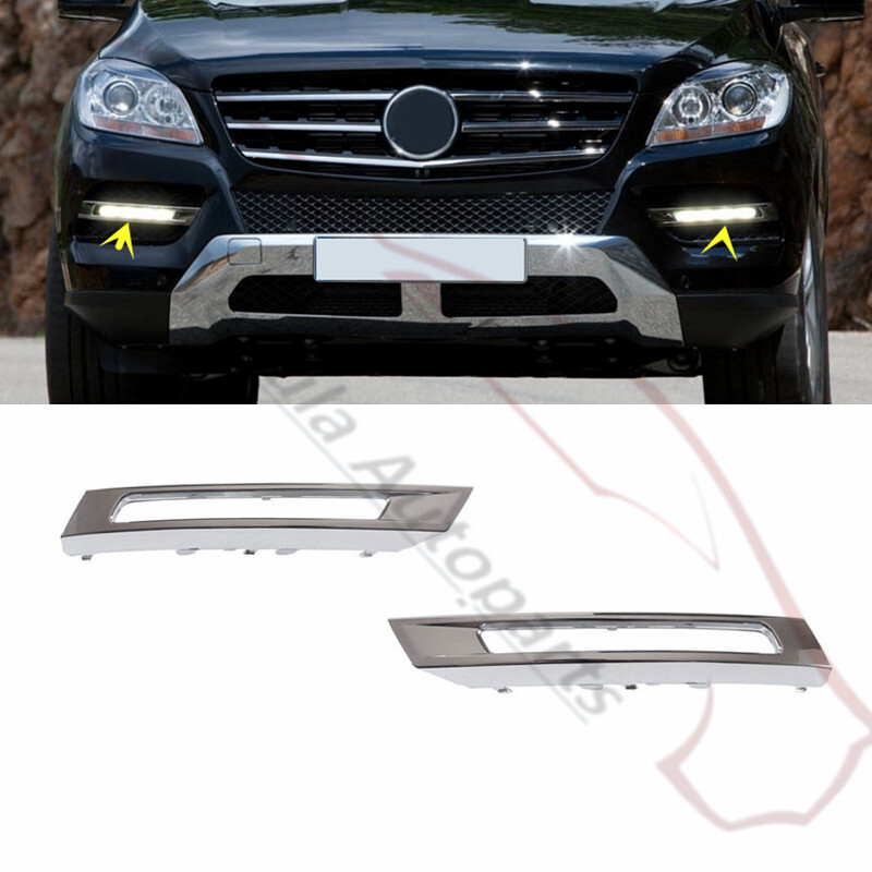 A Pair For Mercedes W166 ML 2012-2015 Front Fog Light Chrome Trim Bezel ...