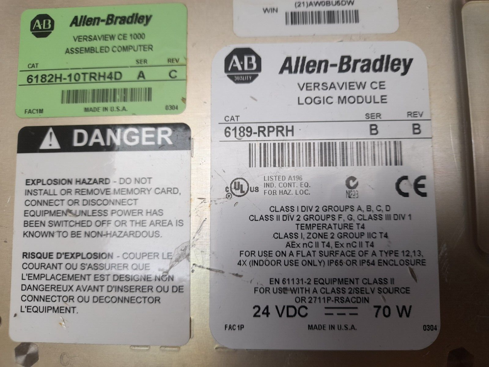 Allen-Bradley VersaView CE 1000H HMI 6189-RPH logic module 6189-RDT10C ...