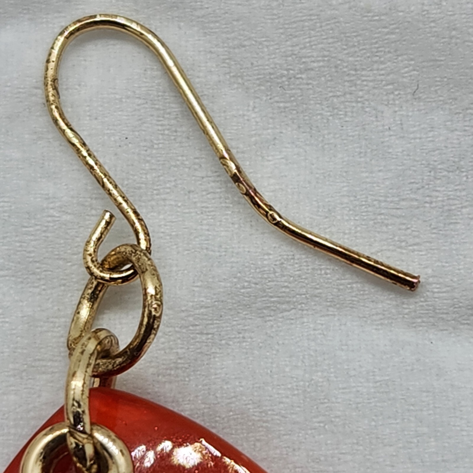 2" Long Red-Orange Dyed MOP Mother Of Pearl Gold Tone Dangle Earrings ...