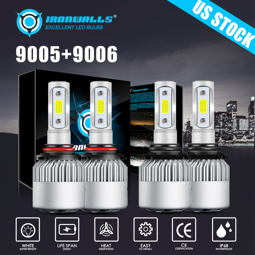 LED 9005+9006 Bulb Combo LED Headlight Kit 2000W 300000LM Hi/Low Beam ...
