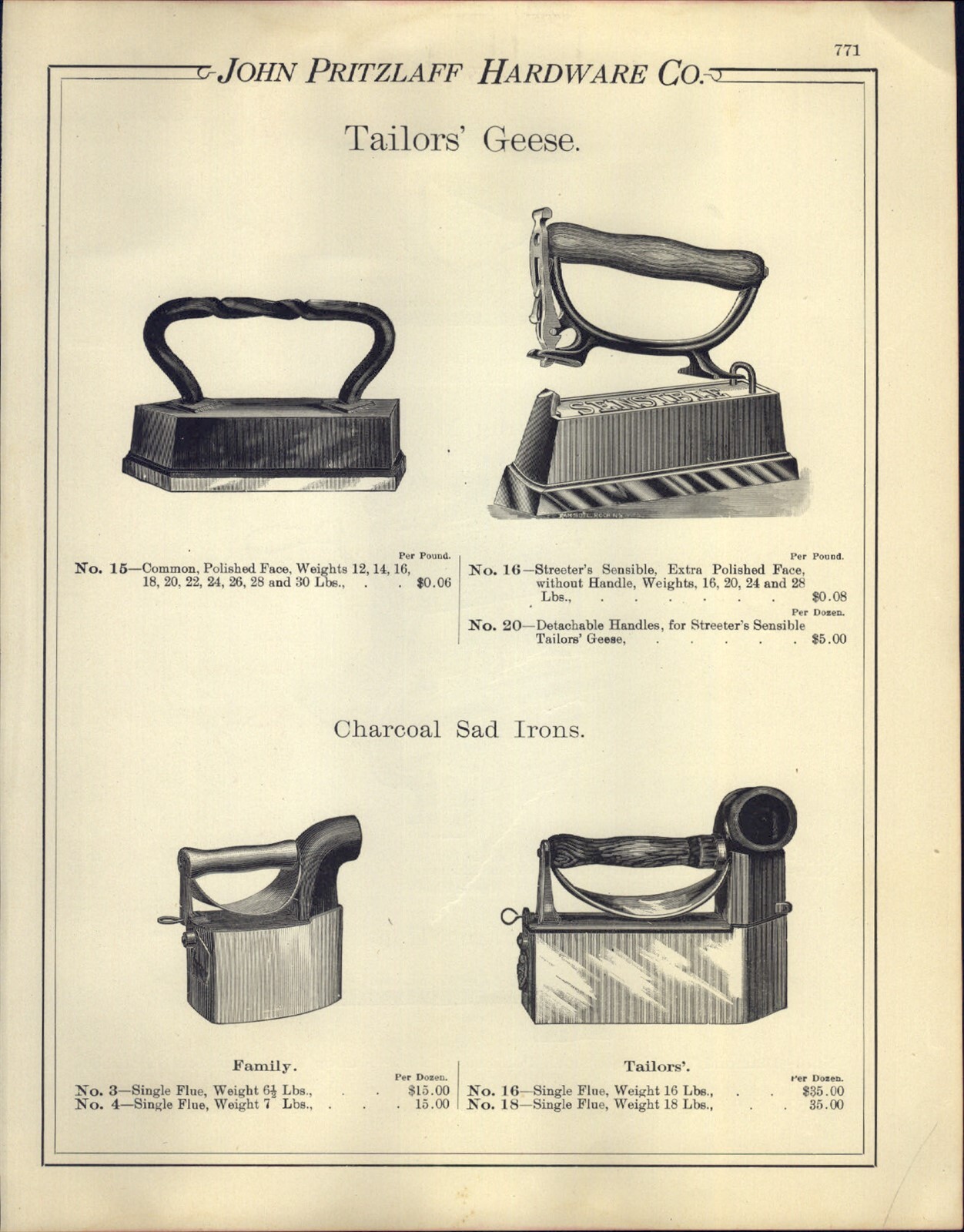 1903 PAPER AD Streeter Sensible Sad Iron Tailors Geneva Hand Fluter ...