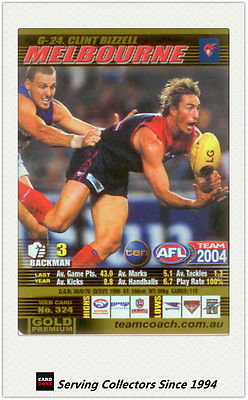 2004 AFL Teamcoach Gold Trading Card G24 Clint Bizzell (Melbourne ...