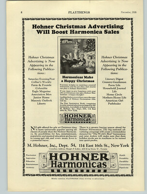 1926 PAPER AD Hohner Christmas Harmonicas Bing Toys Kiddyphone ...