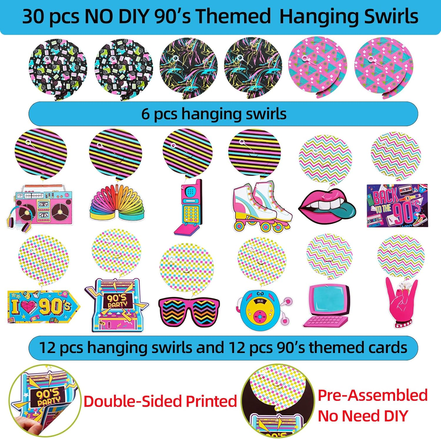 Pre-Assembled Colorful 90S Hip-Hop Hanging Swirls Cutout, Throwback ...