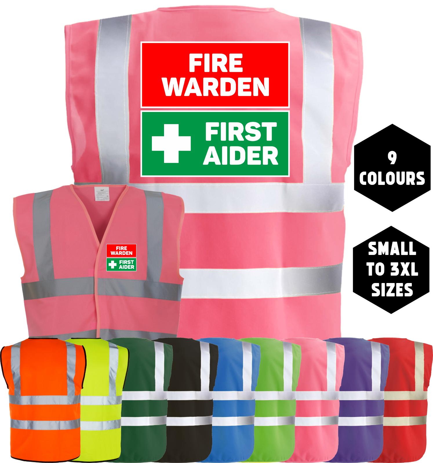 FIRE WARDEN FIRST AIDER Hi-Vis High-Vis Visibility Safety Vest ...