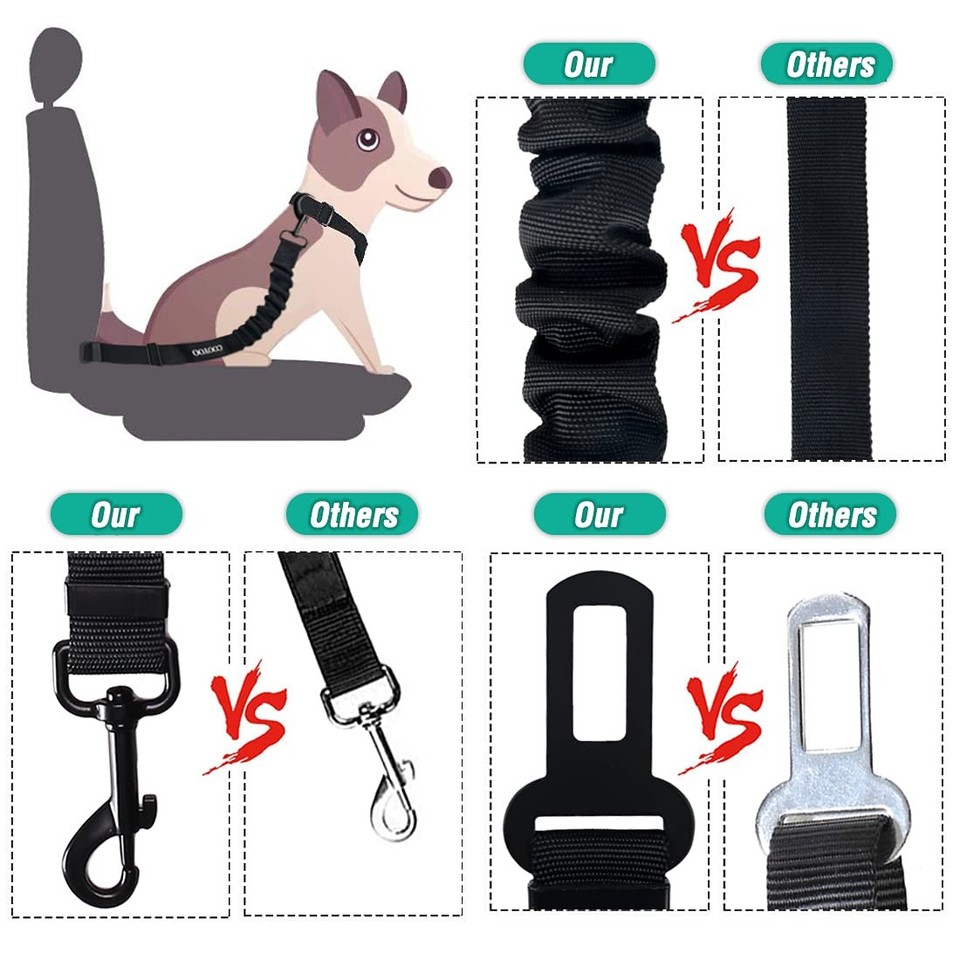 COOYOO 3-Piece Retractable Dog Seat Belt Harness - Adjustable Car ...