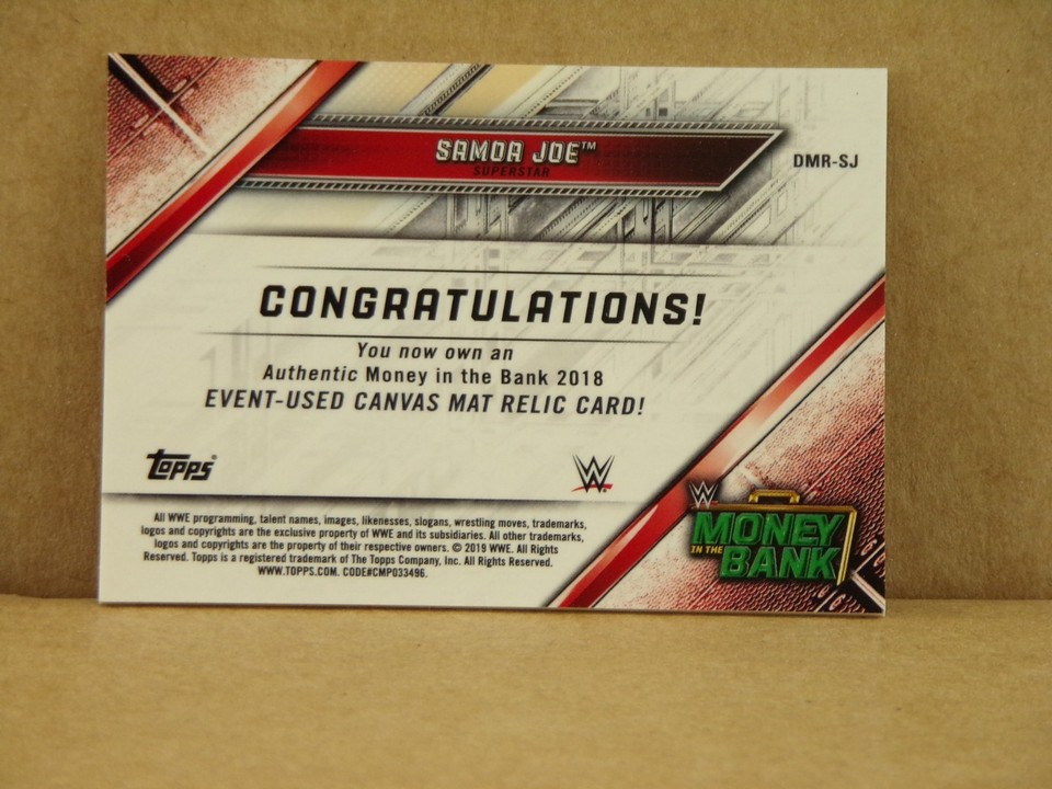 WWE Samoa Joe 2019 Topps Raw Event Used Money In The Bank Mat Relic ...