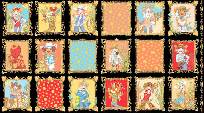 Cowgirl Western Fabric Whoa Girl on Black Cotton Loralie Designs 24"X44 ...