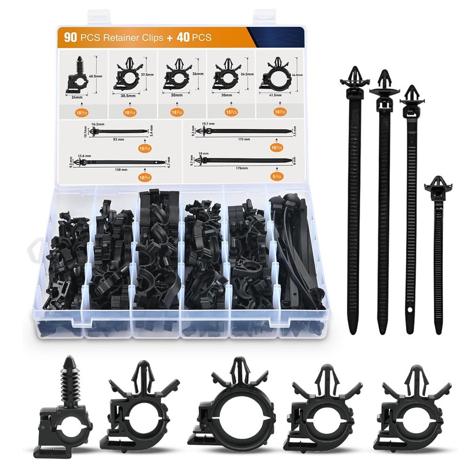 130X Car Wire Loom Routing Clip Push Mount Cable Tie Assortment ...