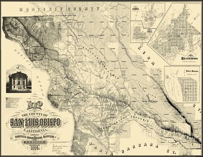 County Map - San Luis Obispo County California - Harris 1874 - 29.69 x ...