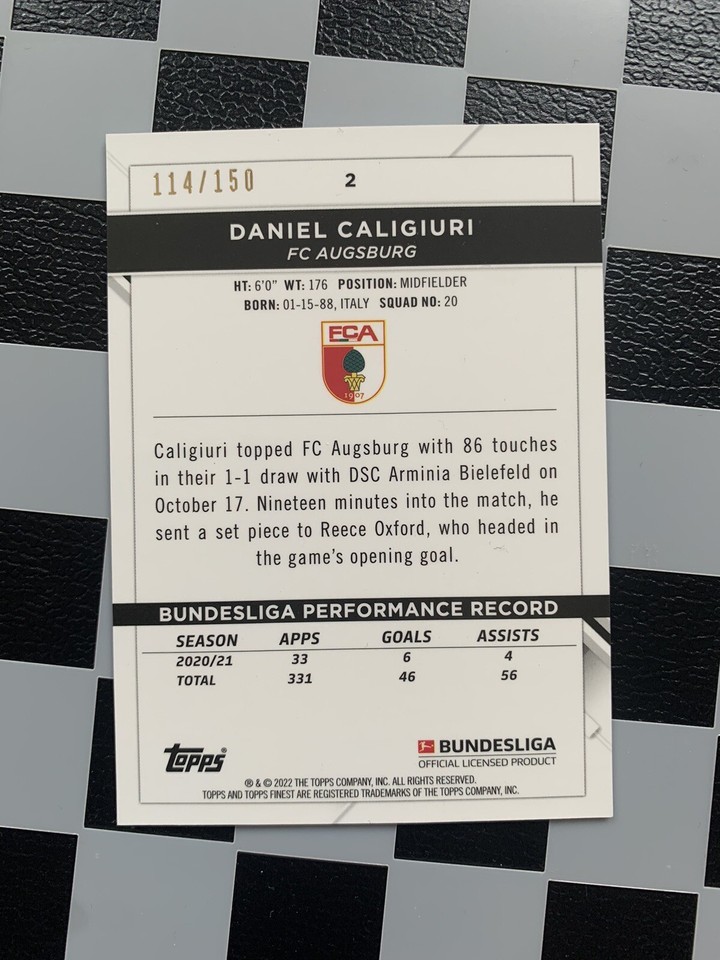2021-22 Topps Finest Bundesliga Daniel Caligiuri Blue /150 FC Augsburg ...