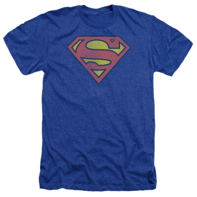 SUPERMAN RETRO SUPES LOGO DISTRESS Licensed Adult Men's Heather Tee ...
